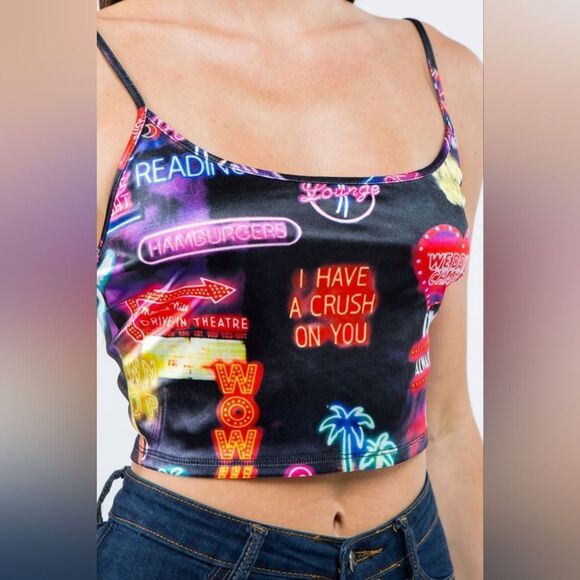 Tops | Neon Signprint Crop Top | Poshmark